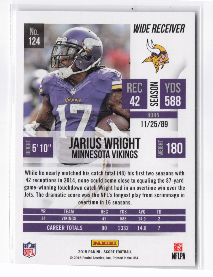 2015 Score #124 Jarius Wright | eBay
