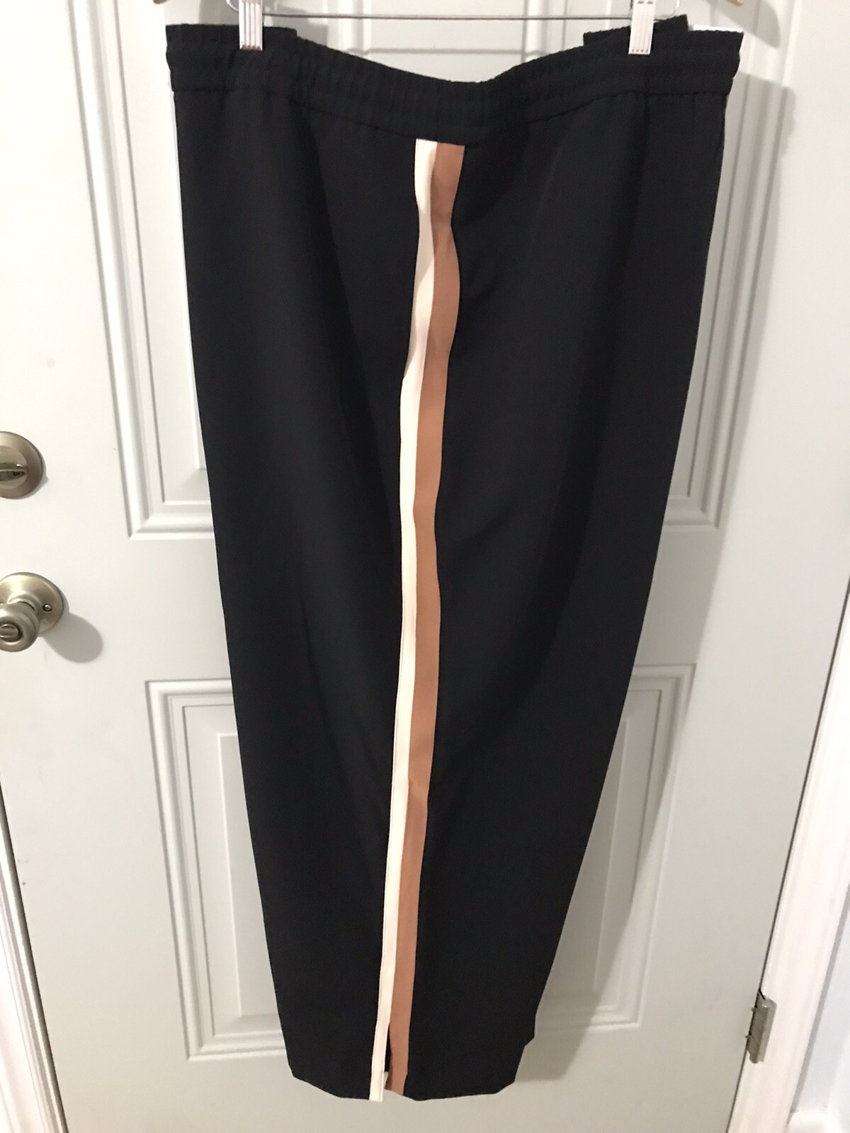 nine west 4x pull on wide leg pants black With stripes on side d9 | eBay