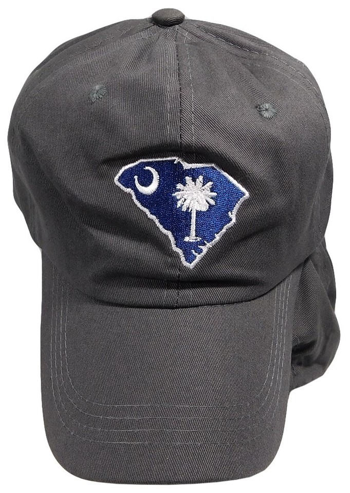 SC South Carolina State Map Grey Gray Cotton Adjustable Embroidered Cap ...