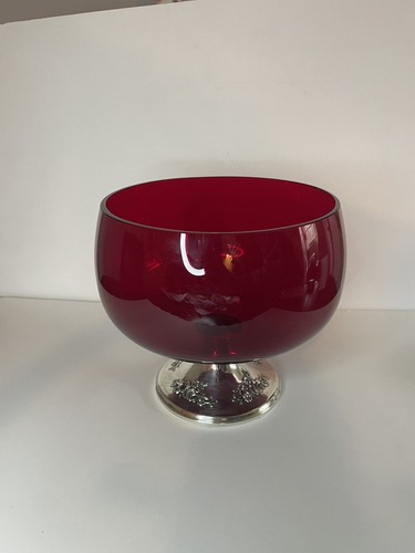 Ruby Red Glass Compote Bowl w/ Gorham Sterling Foot roses Holiday Decor ...