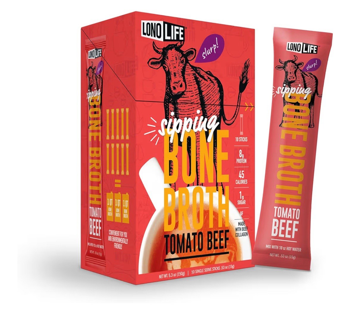 LonoLife Tomato Beef Bone Broth Powder Mix | Grass-Fed, 10g Protein(10 ...
