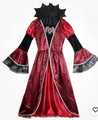 Goth Girl Vampiress Costume 12-14 Y Princess Red Dress Gown Halloween ...