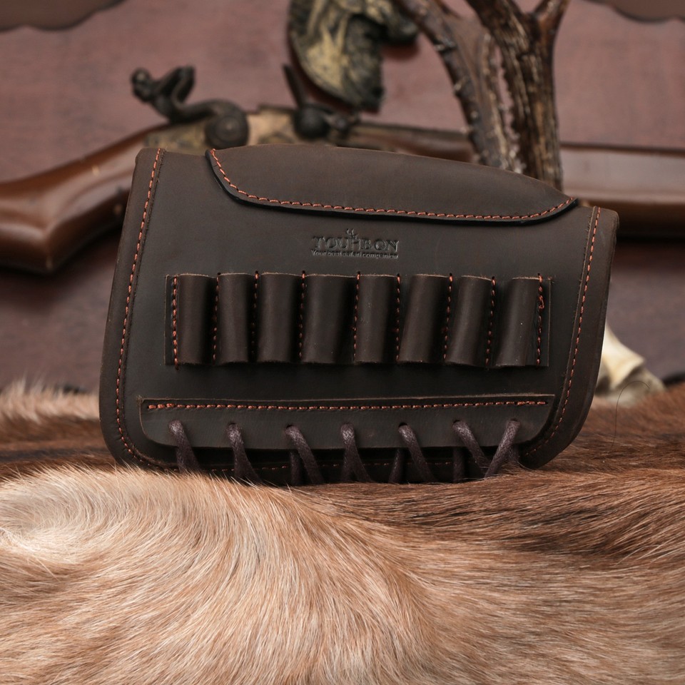 TOURBON Leather Rifle Cartridges Holder Buttstock Protective Sheath ...
