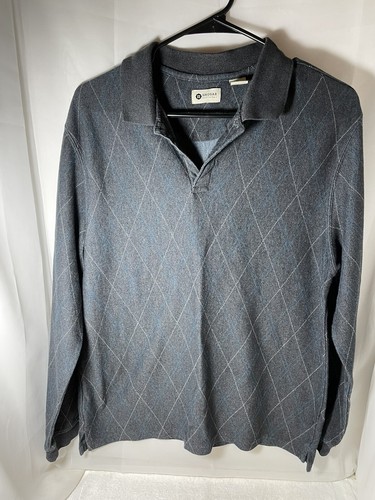 Haggar Size Medium Gray Argyle Print V-Neck Sweater Polo | eBay