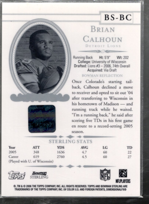 B3170- 2006 Bowman Sterling #BC2 Brian Calhoun Auto Jersey - NM-MT ...