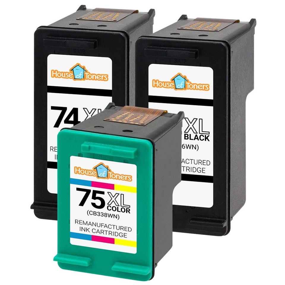 3PK Fits HP 74XL Balck CB336W HP 75XL Color Ink CB338W HP Photosmart ...