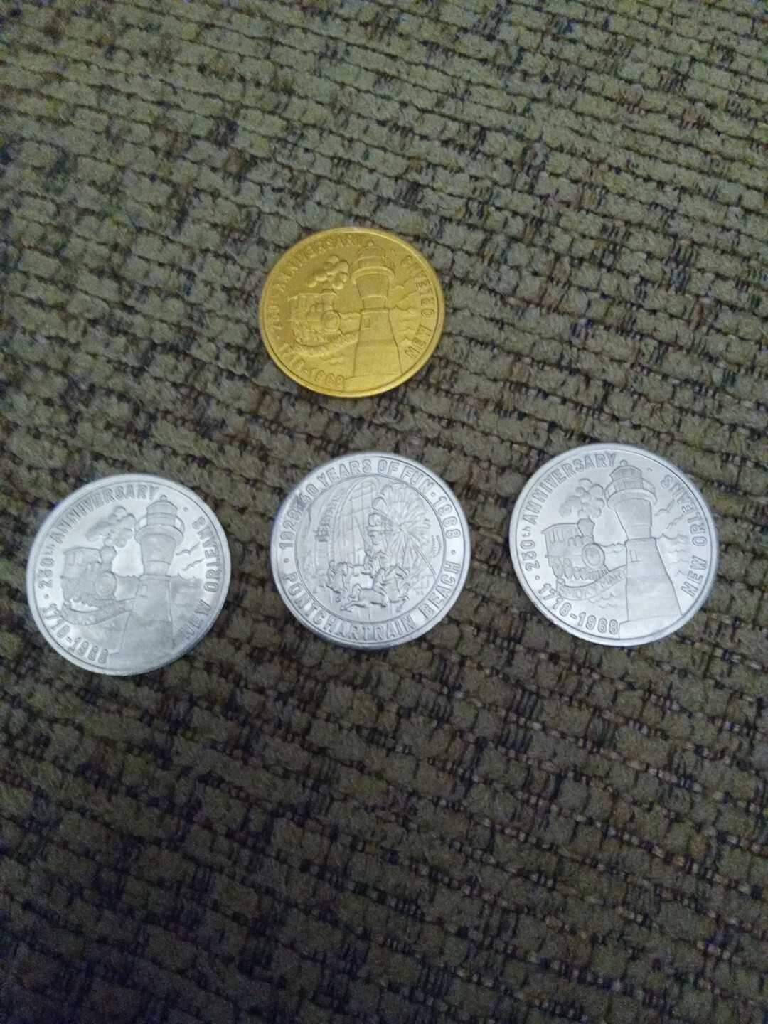 VINTAGE NEW ORLEANS PONTCHARTRAIN BEACH 1968 DOUBLOONS - 3 SILVER, 1 ...