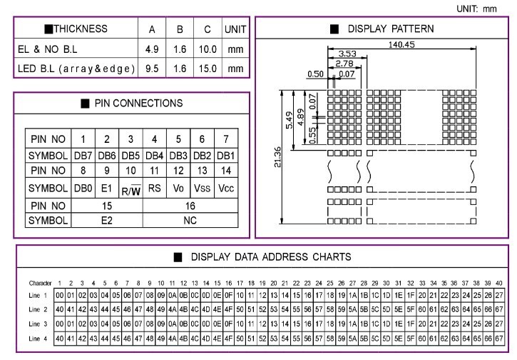 PLC Display Blue LCD 4 x 40 Character 149x31mm with 16 Pin Ribbon Cable ...