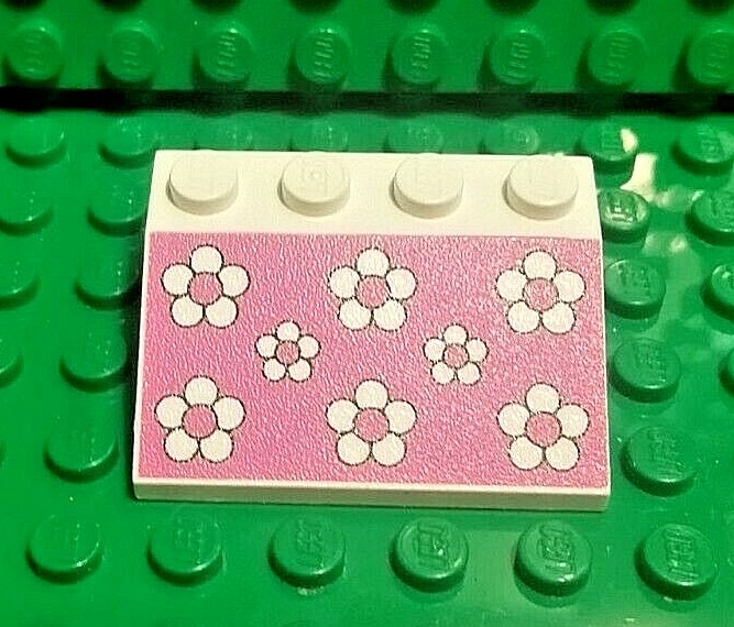 White & Pink LEGO 4x3 Frosted 30° Slope Brick w/ Printed Flowers Used ...