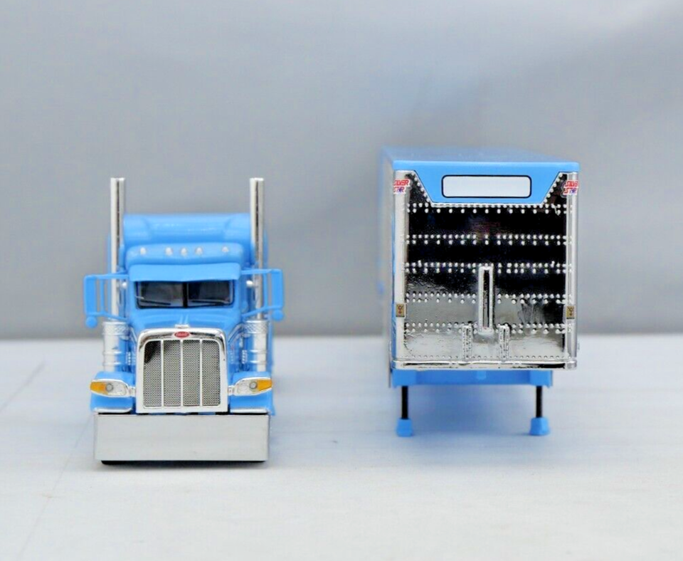 DCP 1/64 Baby Blue White Peterbilt 389 Wilson Livestock Trailer 60-1787 ...