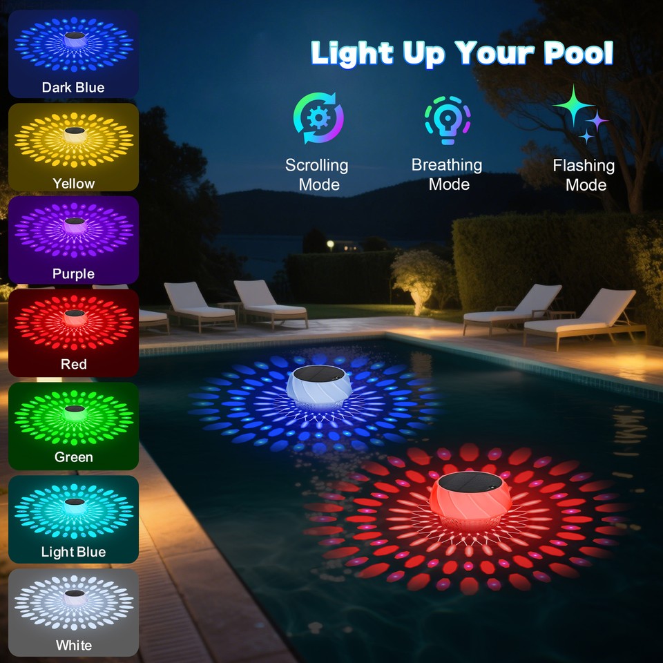 Outdoor Solar LED Floating Pool Lights IP68 Waterproof Glowing Night ...