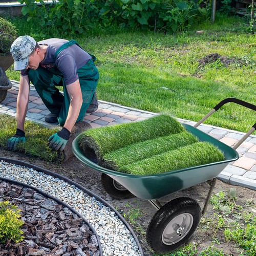 Elevon 2 Wheel Utility Wheelbarrow, Yard Cart w/ Built-in Stand, Green ...