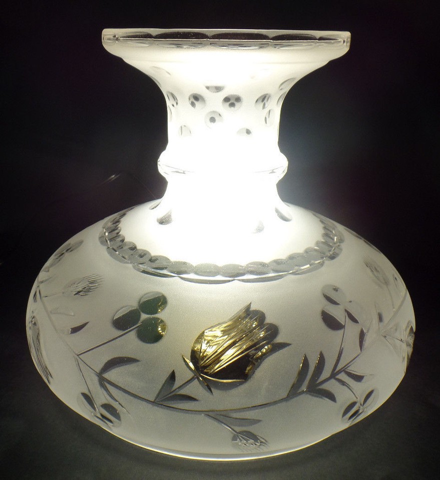 New 10" Astral Lamp Shade, Hand Cut Copper Wheel Engraved Bell Flower ...