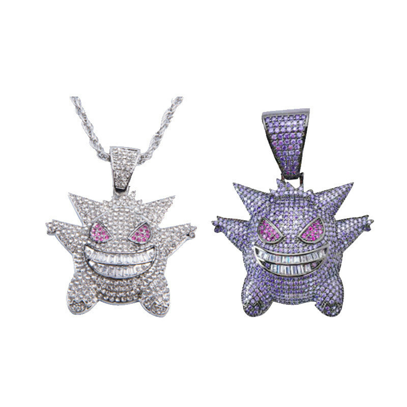 Hip Hop Jewelry Pokemon Gengar Necklace Pendant Cubic Zircon Copper ...