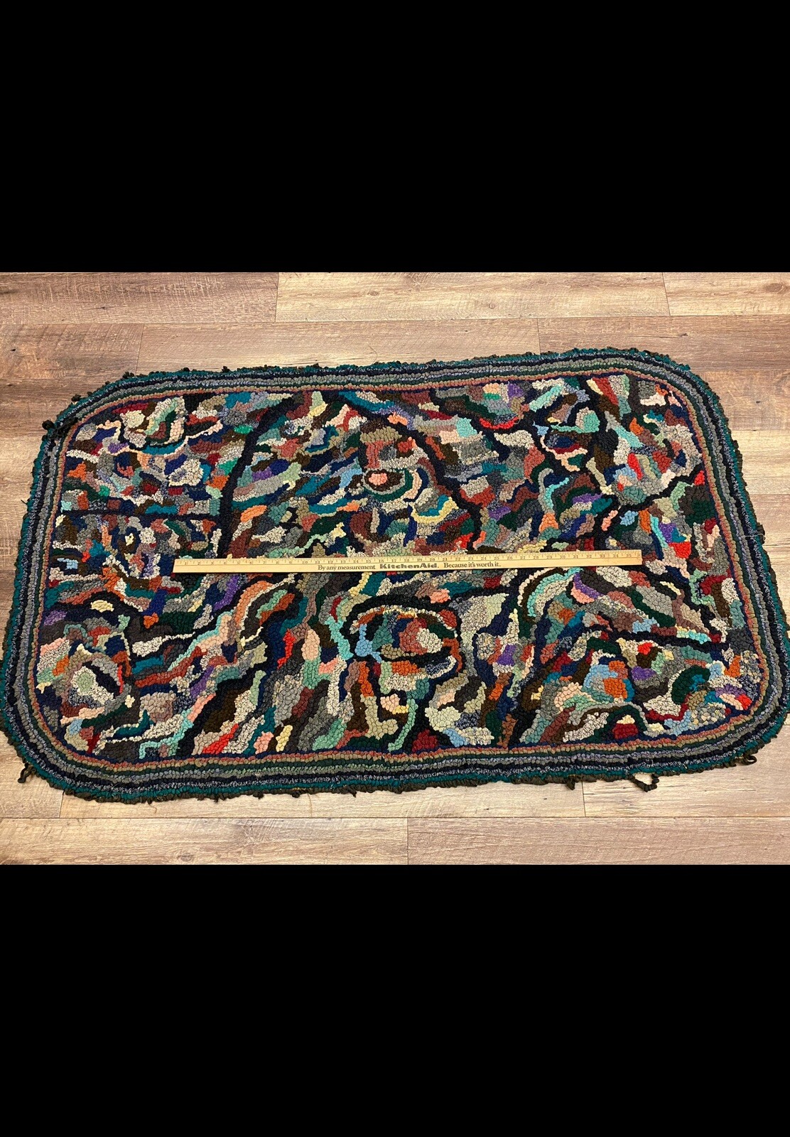 ANTIQUE PRIMITIVE FOLK ART Hand Hooked Rug on Burlap FARM HOUSE or ...