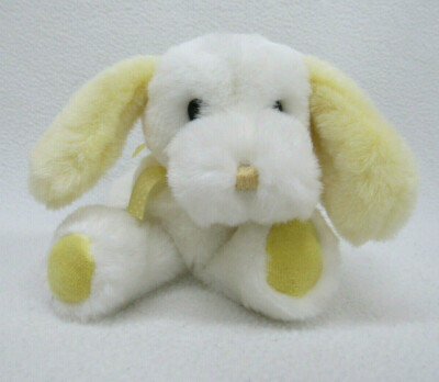 Vtg Gund Baby Puppy Dog Rattle Yellow White Stuffed Plush | eBay