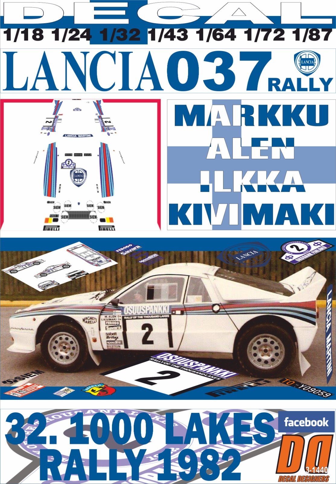 DECAL LANCIA 037 RALLY M.ALEN R. OF THE 1000 LAKES 1982 DnF (08) | eBay