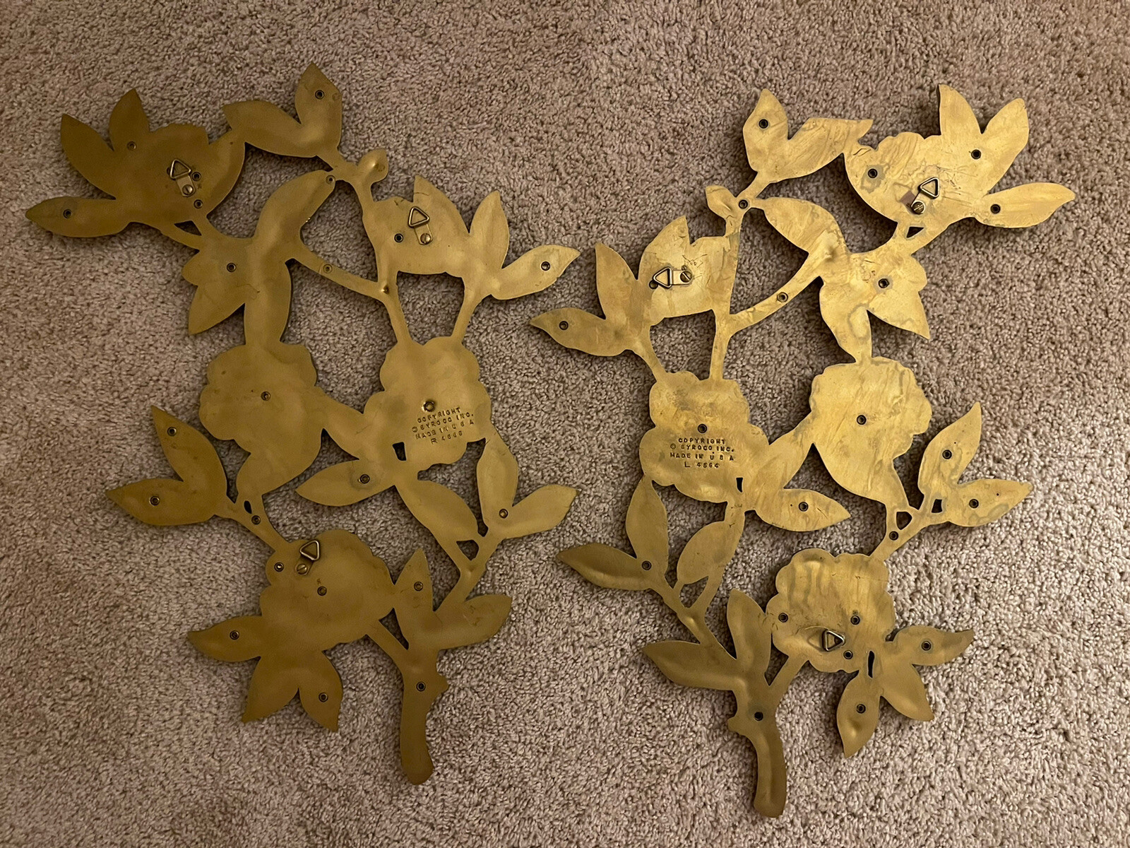 Vintage Syroco Flower Wall Hanging Pair Décor Gold Tone Retro 20" | eBay