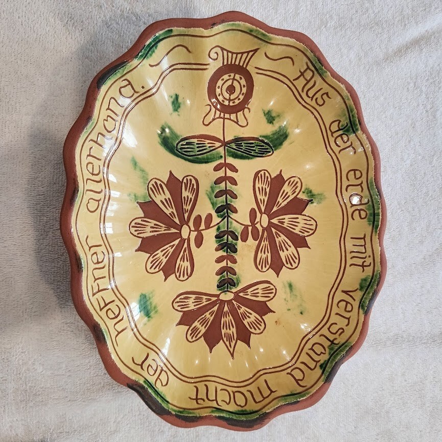 Vintage Lester Breininger Redware Bowl, 12" L, 9.5" W, 2" D, with ...