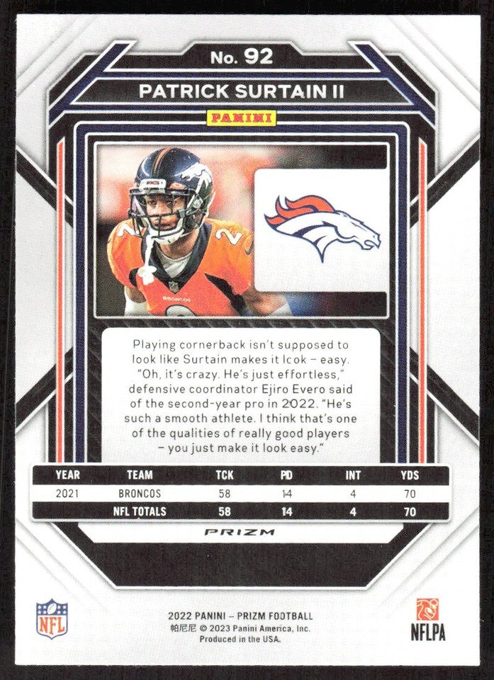 2023 7810D Panini Prizm SILVER PRIZM Patrick Surtain II Denver Broncos ...
