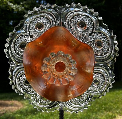 Peach Ruffled Clear Scalloped Glass Garden Flower Repurposed Suncatcher ...