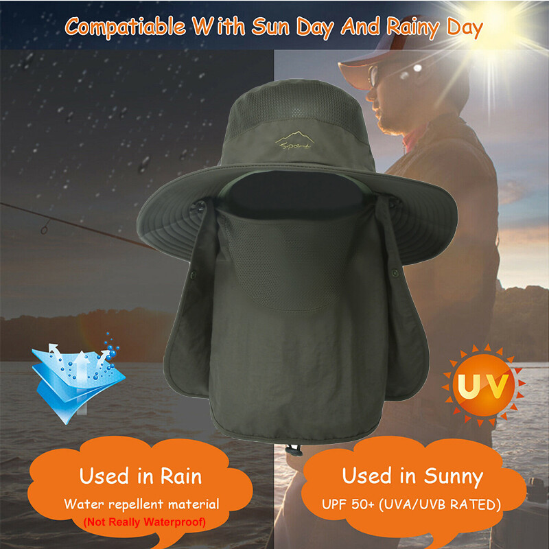 UPF 50 Sun Protection Cap Wide Brim Fishing Hat Safari Cap with Face ...