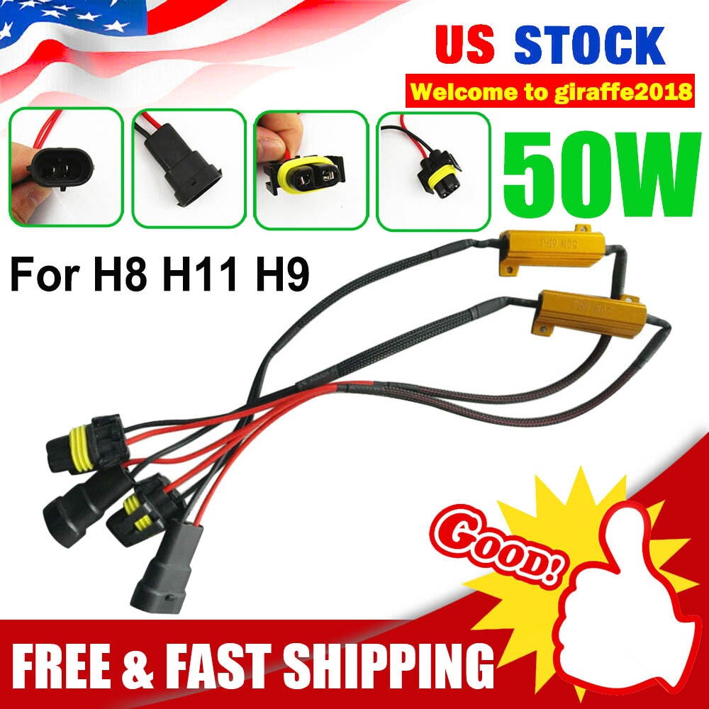 H11 H8 H9 Error Free Fog Light Daytime DRL LED Load Resistor Decoder ...