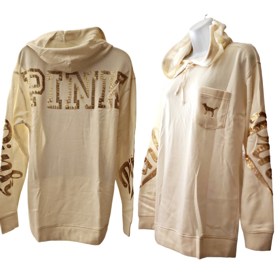 Victoria's Secret LOVE PINK BLING BOYFRIEND CAMPUS HOODED PULLOVER Gray ...