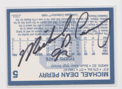 MICHAEL DEAN PERRY CLEMSON UNIVERSITY AUTOGRAPHED CARD | eBay