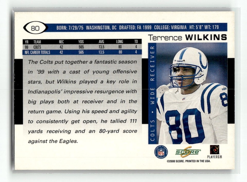 2000 Score #80 Terrence Wilkins NFL Indianapolis Colts | eBay