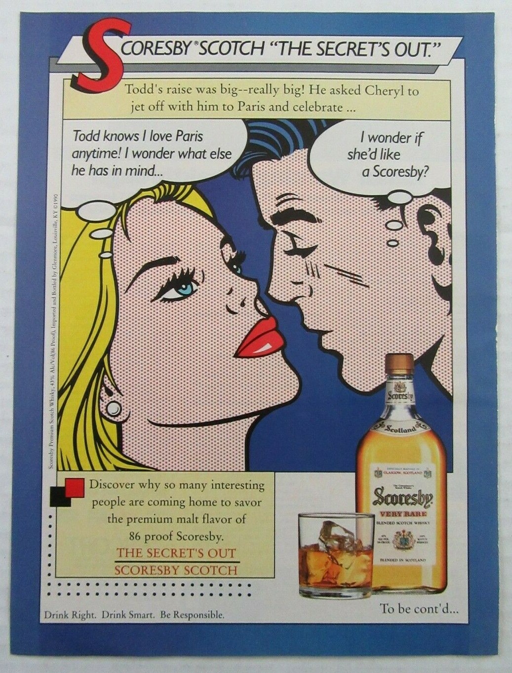 1990 SCORESBY Very Rare Blended Scotch Whisky Comic Style Magazine Ad ...