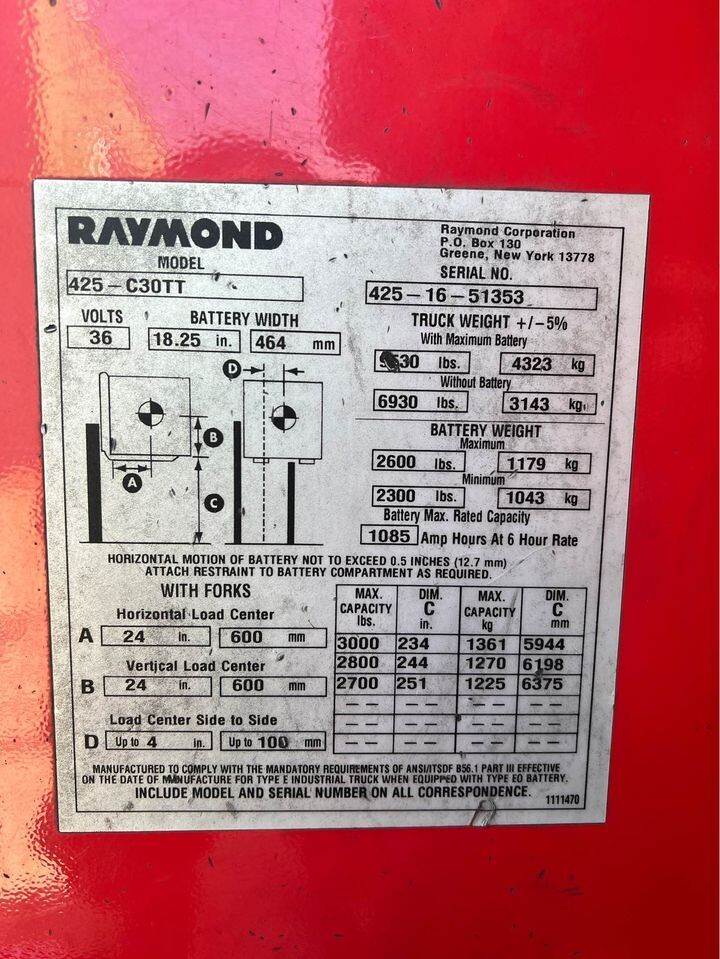 2016 Raymond 425-c30tt Stand Up 3 Wheel Electric Forklift - 12404 Hours ...