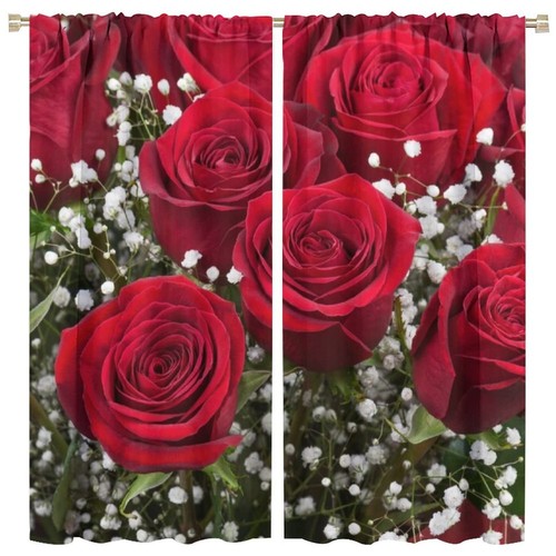 Red Rose Floral Curtains Plant Flower Black Black Out Curtains Home ...