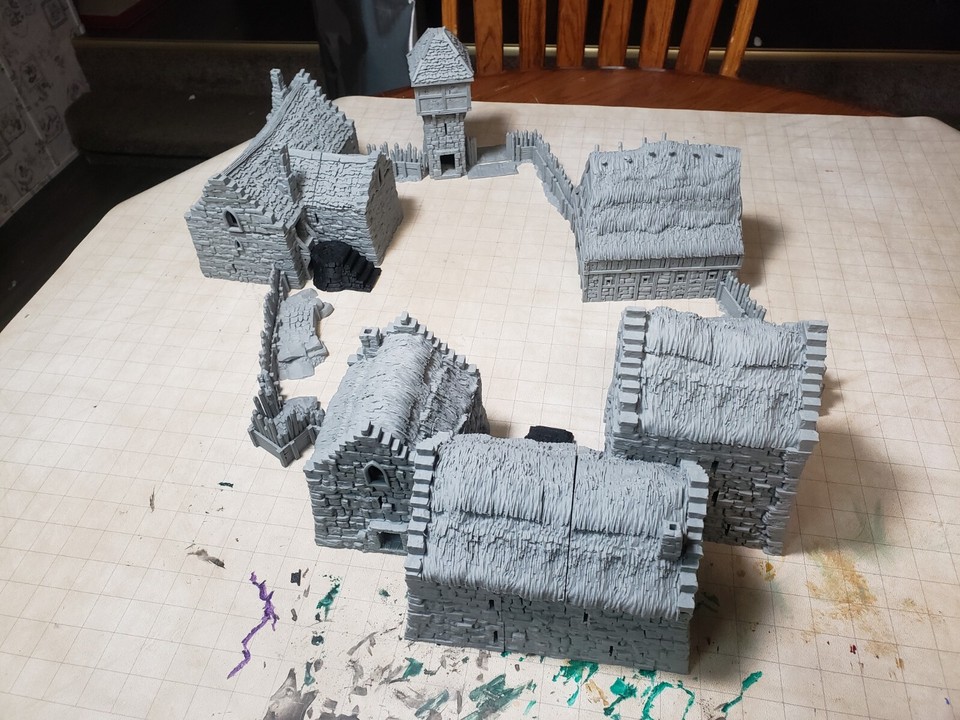 Manor Houses, Guard Tower, and Barn - Medieval Hamlet Terrain - Fantasy ...