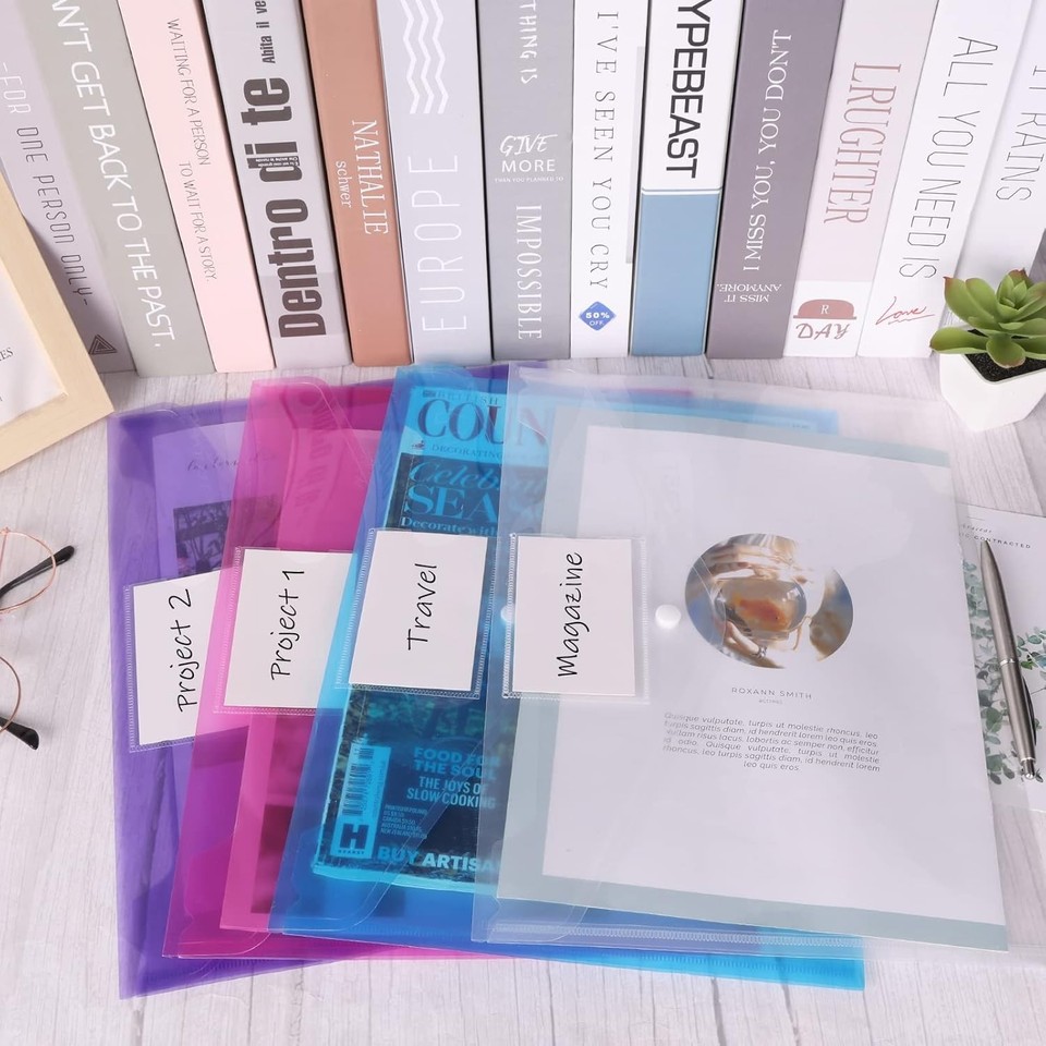 48 Pcs Plastic Envelopes with Snap Button Closure A4 Letter Size 8 ...