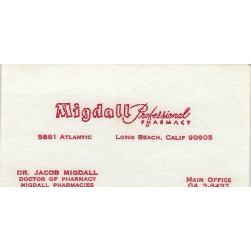 Dr. Jacob Migdall Professional Pharmacy Long Beach Vintage Business ...