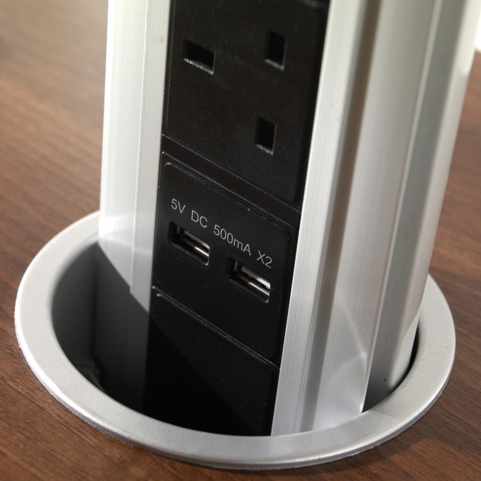 Pop Up Power Dock (3 Plug Sockets, 2 USB Sockets) Finished Black OR ...