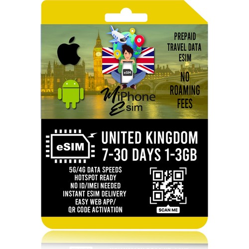 United Kingdom UK eSIM Prepaid 1-3GB 7-30 days 5G Network QR Activation | eBay