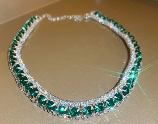 JEWELRY SET- Green Crystal Necklace 15.7" and Earrings Jewelry Set | eBay
