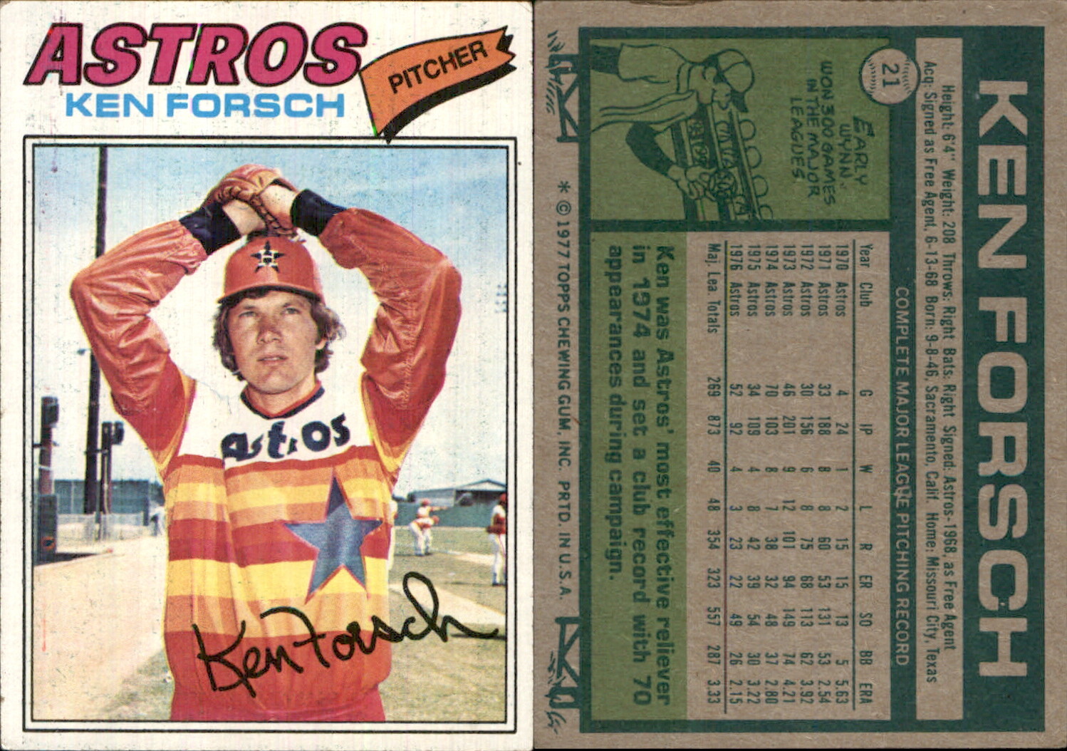 Ken Forsch 1977 Topps #21 Card Houston Astros FREE SHIP *AutographDen ...