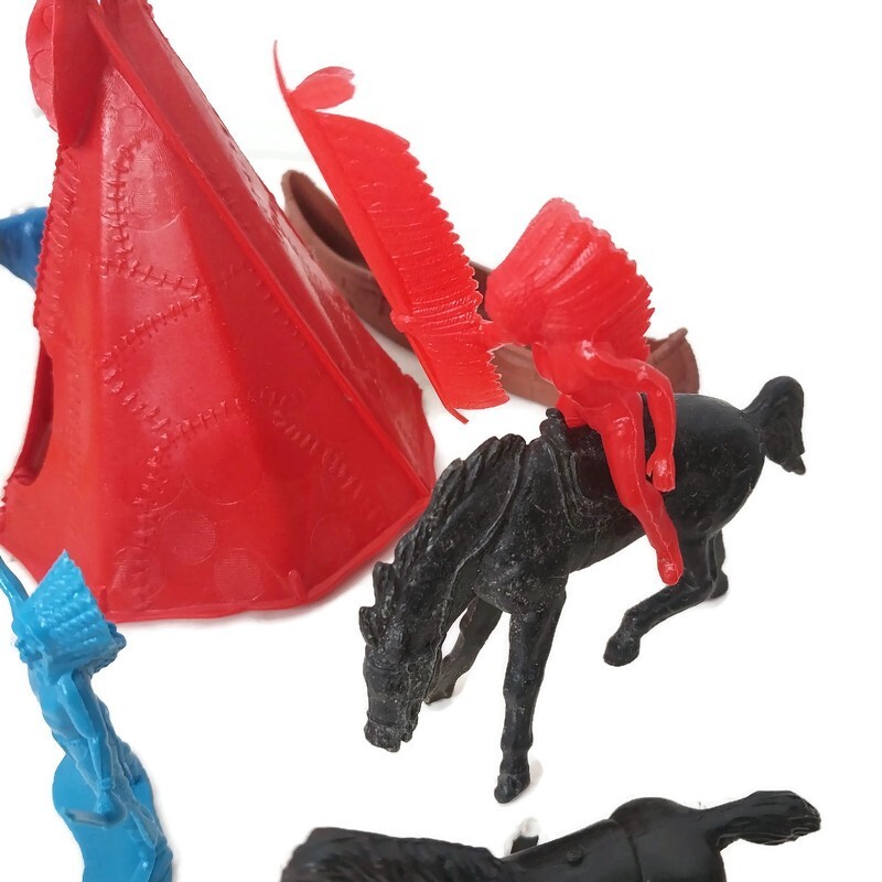 41 Piece Cowboys And Indians Plastic Play Set Horses Teepee Wagon ...