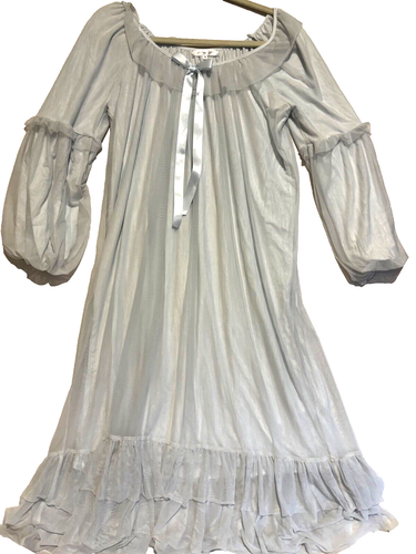 S Princess Women Blue Chiffon Sleep Dress Midi Lace Ruffle Boho Fairy ...