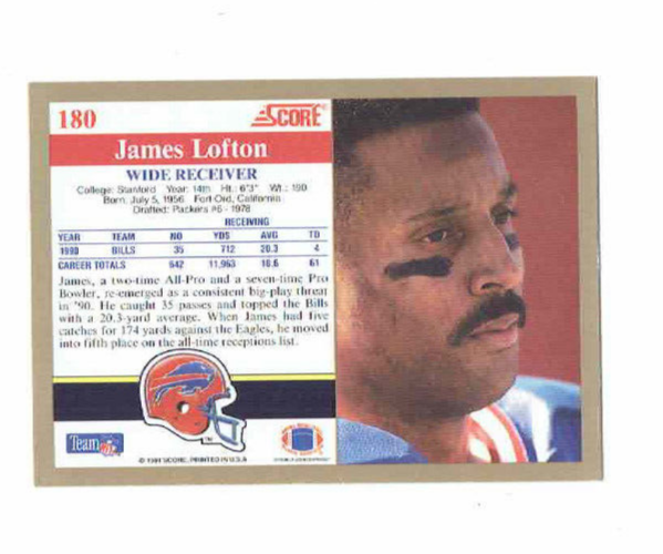 James Lofton Buffalo Bills WR #189 Score 1991 Football Card | eBay