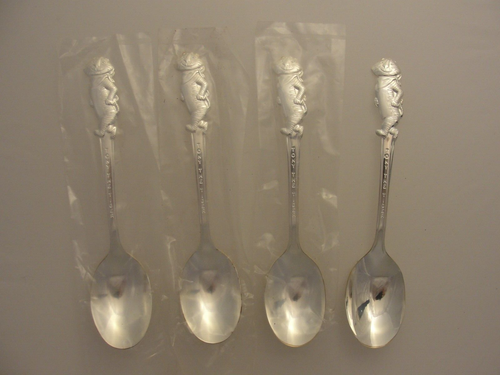 4 VTG KELLOGG TONY THE TIGER SILVER PLATE SPOONS 1965 NEW OLD STOCK LOT ...