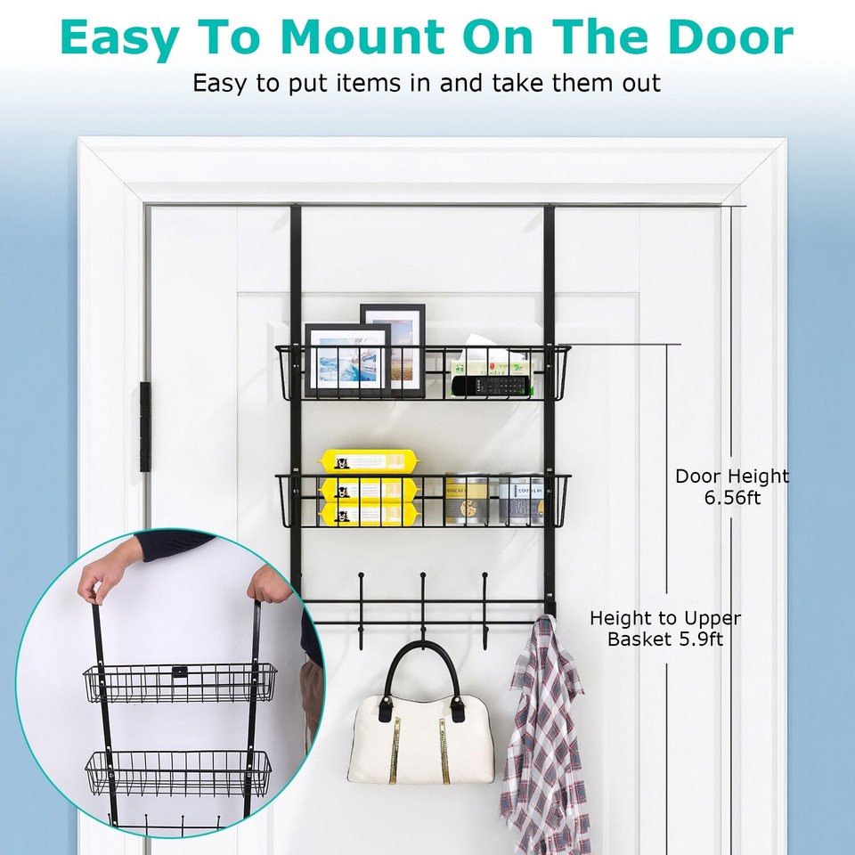 2-Tier Over The Door Organizer Hanger Hook Door Storage Rack Shelf ...