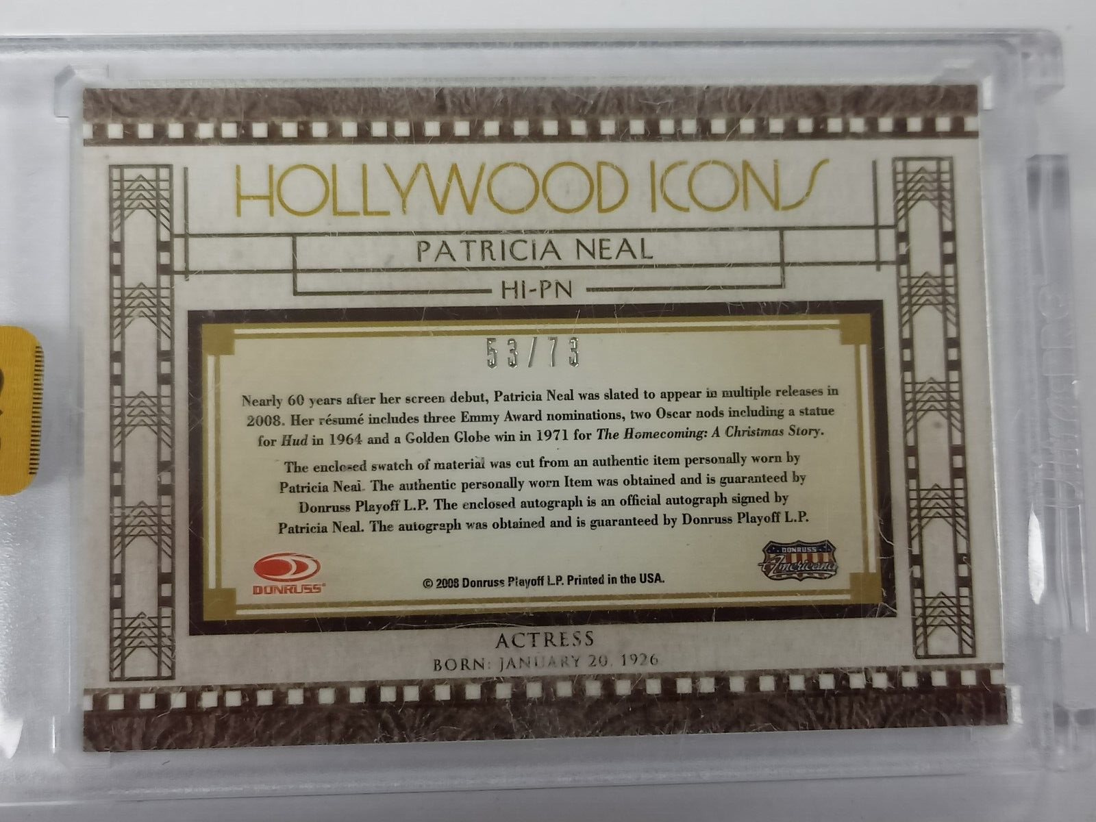 Donruss Celebrity Cuts Hollywood Icons Patricia Neal Autograph Card 53/ ...
