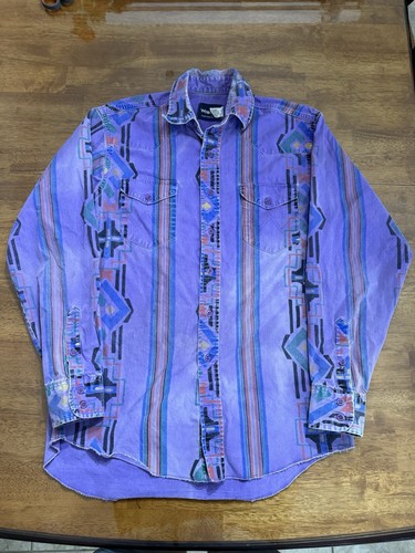 VTG 90s Purple Aztec Pattern Wrangler Brushpopper Shirt Medium | eBay