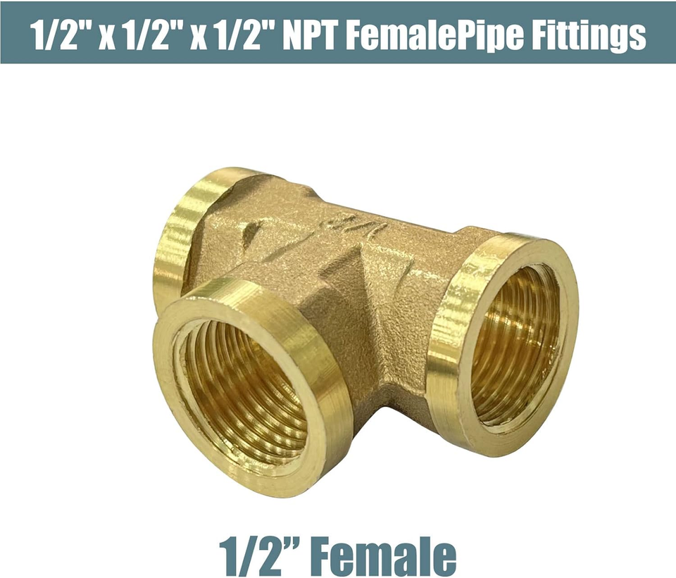 Pipe Tee Intersection Brass Fitting 1/2" NPT Female 3 Way Tee Pipe ...