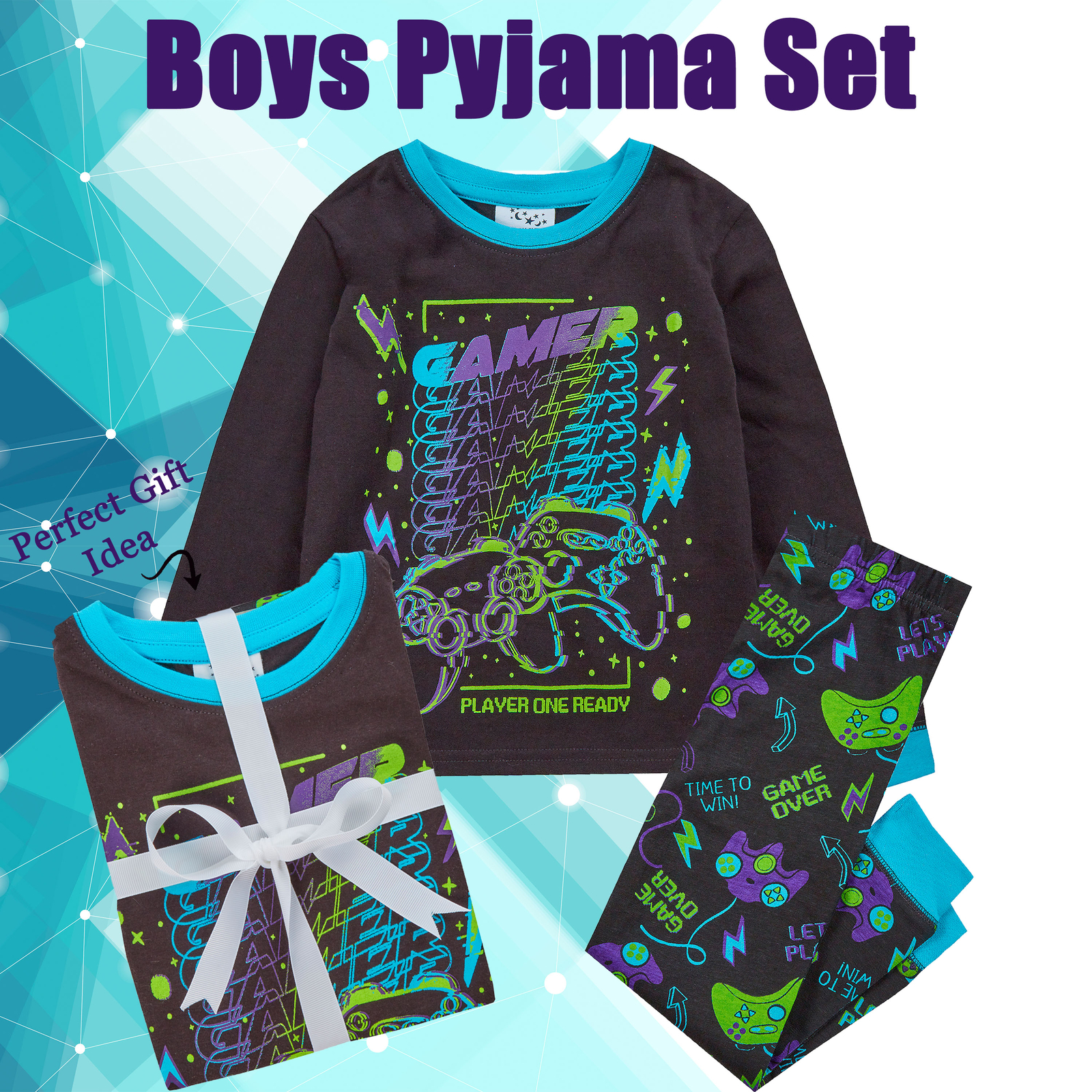 Boys Kids Gaming Pyjama Pajamas Pj Set Gamer Nightwear Gift Sleepwear 2 ...