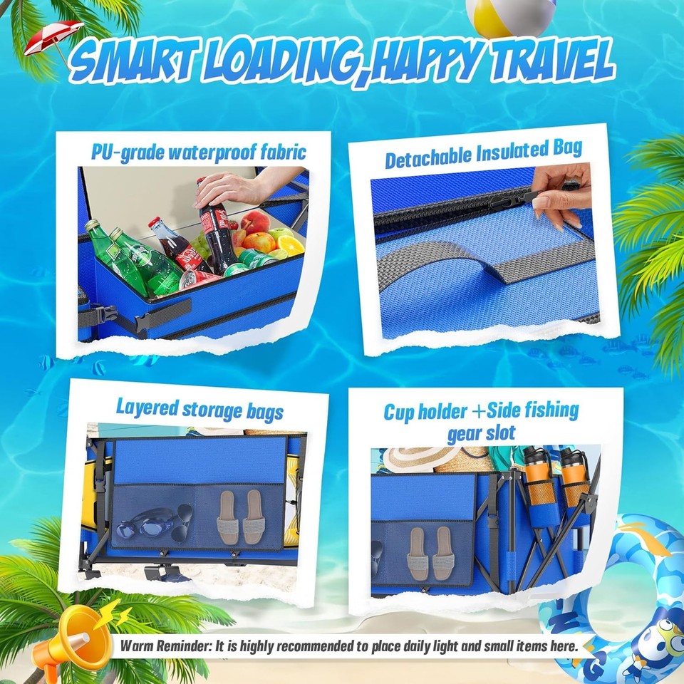 450LBS 190L Beach Wagon With Big 9" Wheels For Sand Collapsible Wagons ...
